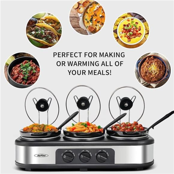 Dining | Triple Slow Cooker Buffet Server 3 Pot Food Warmer Stainless ...